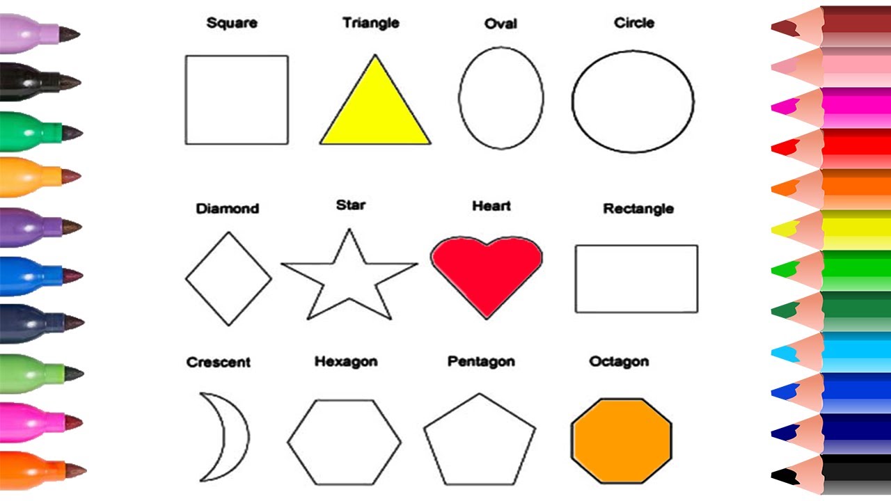 How to Draw Shapes in Math, Circle Heart, Triangle | Coloring Pages for ...