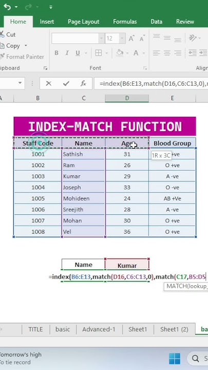 MS EXCEL - INDEX-MATCH FUNCTION - YouTube