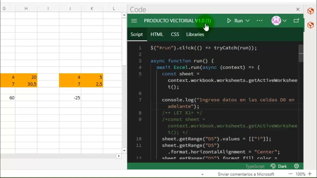 EXCEL ONLINE PROGRAMANDO TYPESCRIPT CALCULAR PRODUCTO VECTORIAL - YouTube