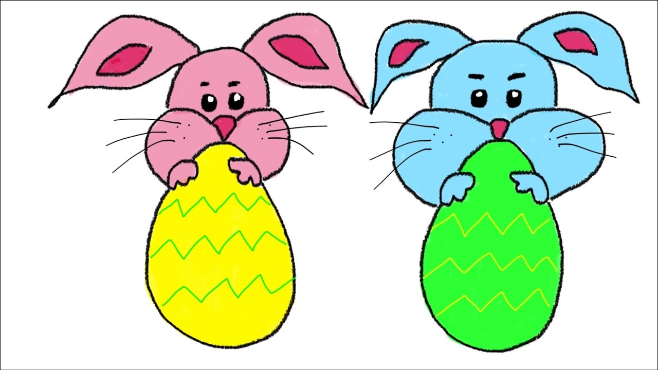Happy Easter drawing.How to Draw a Bunnies and Easter eggs. - YouTube