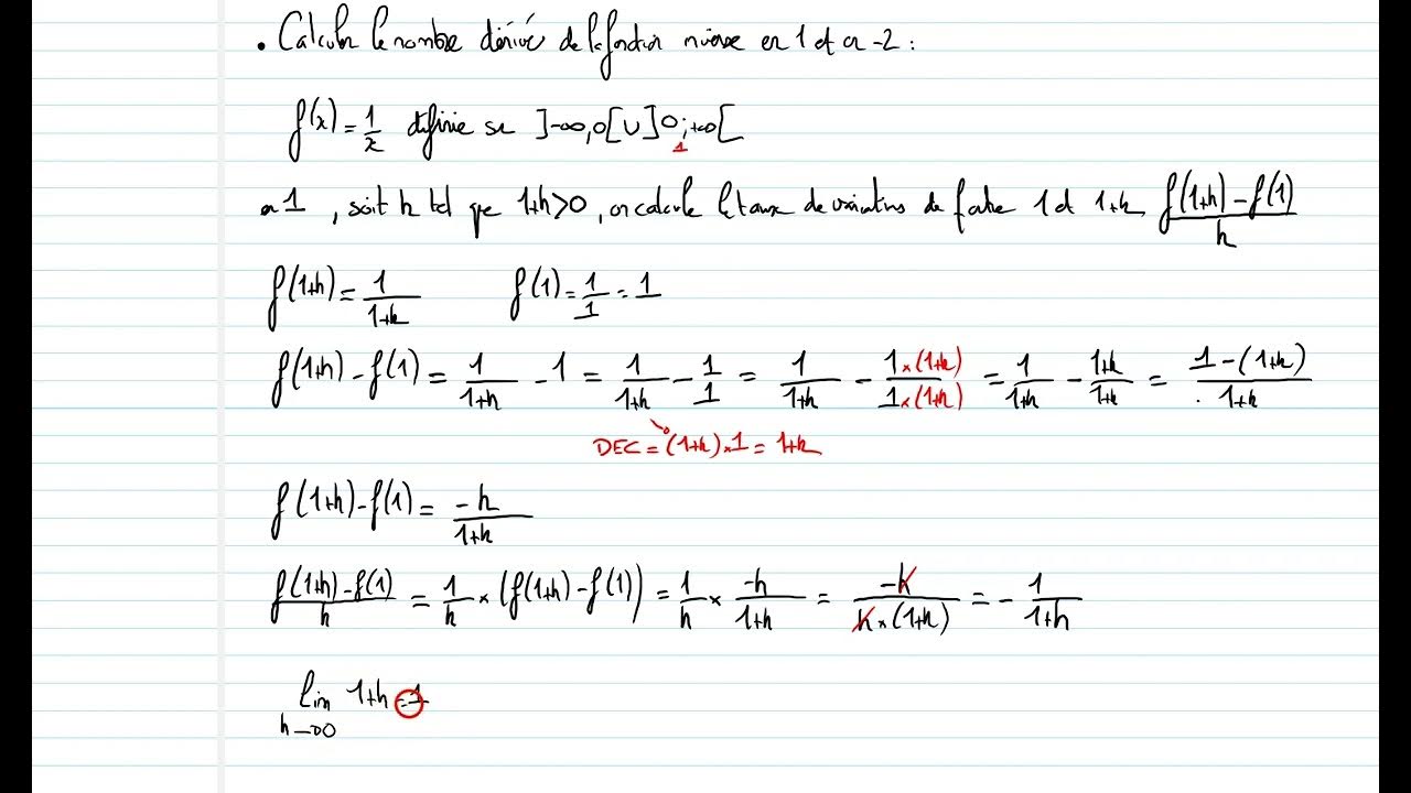 Dérivabilité de la fonction inverse en 1 et en -2 - YouTube