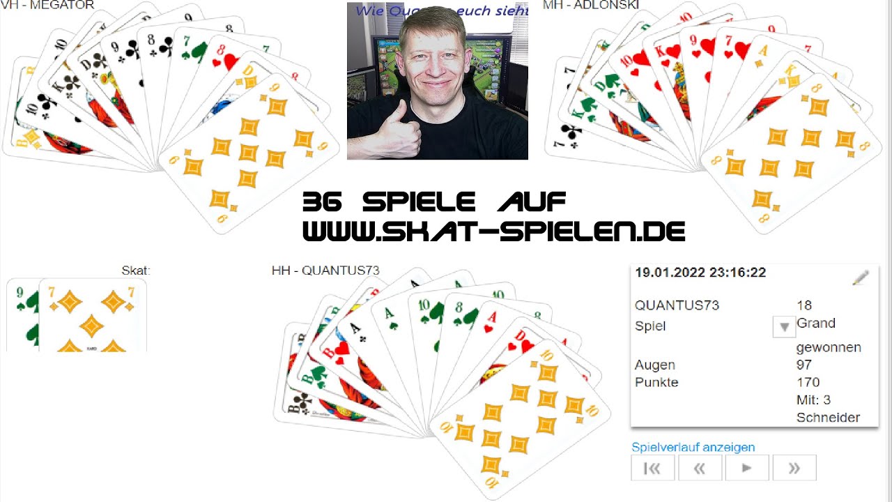 Skat 36 Spiele 1 Cent Abrechnung auf www.skat-spielen.de - YouTube