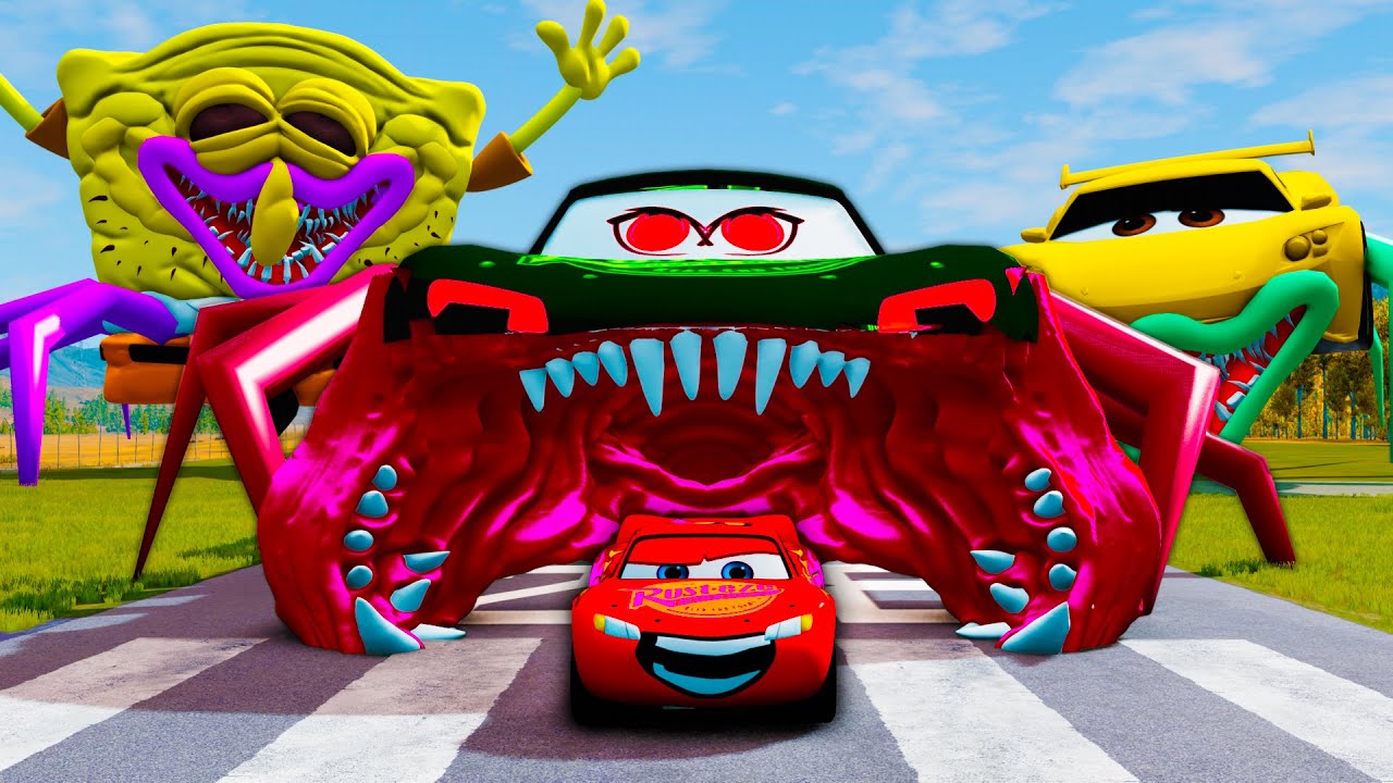Race for Survival: Lightning McQueen vs Giant Spider-Car Monster ...