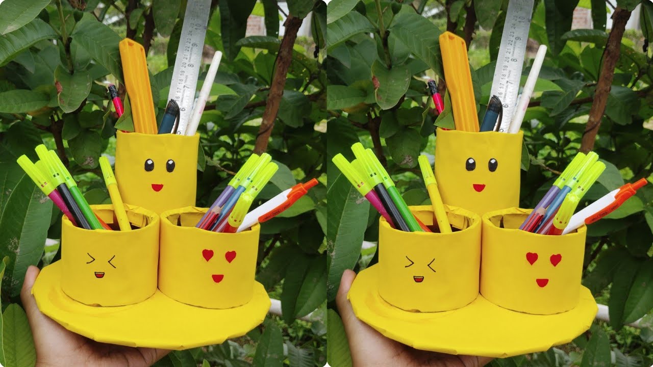 Diy Easy Pen Holder Making Tutorial/How to make pen holder from waste ...