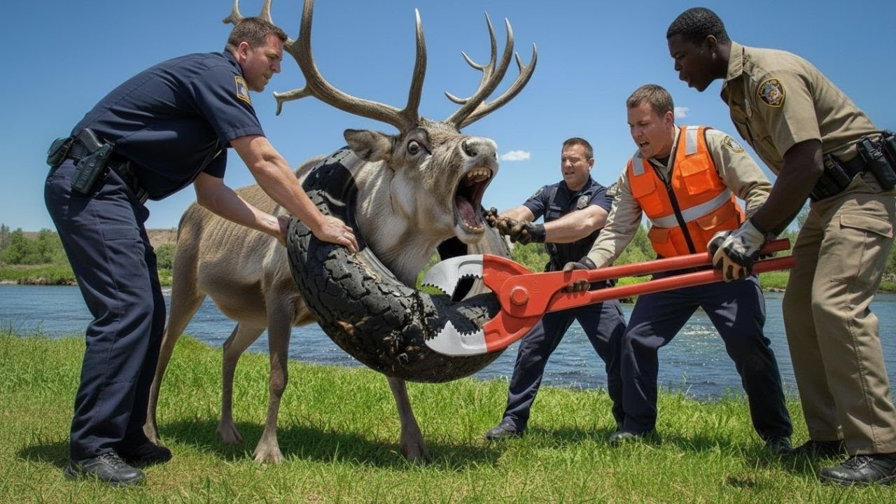 Brave Men BATTLE Massive Tire to Save Helpless Reindeer - YouTube