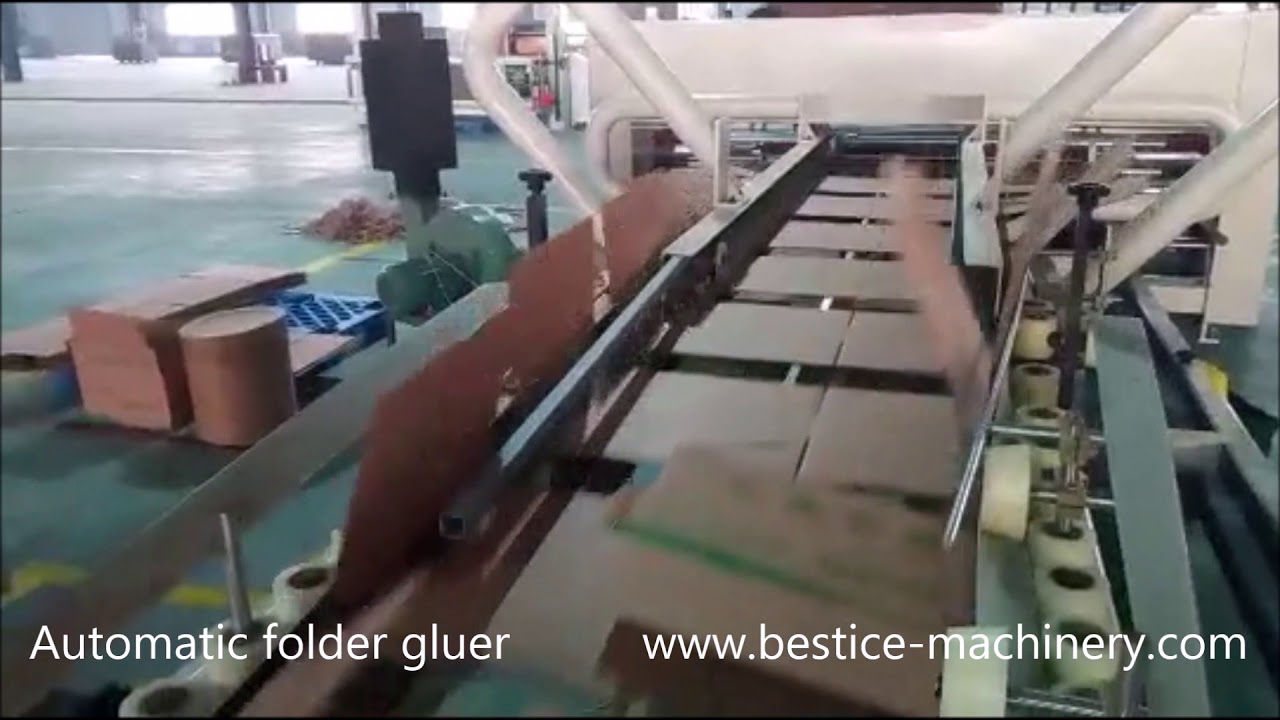 Full automatic carton box folder gluer (folding gluing machine) - YouTube