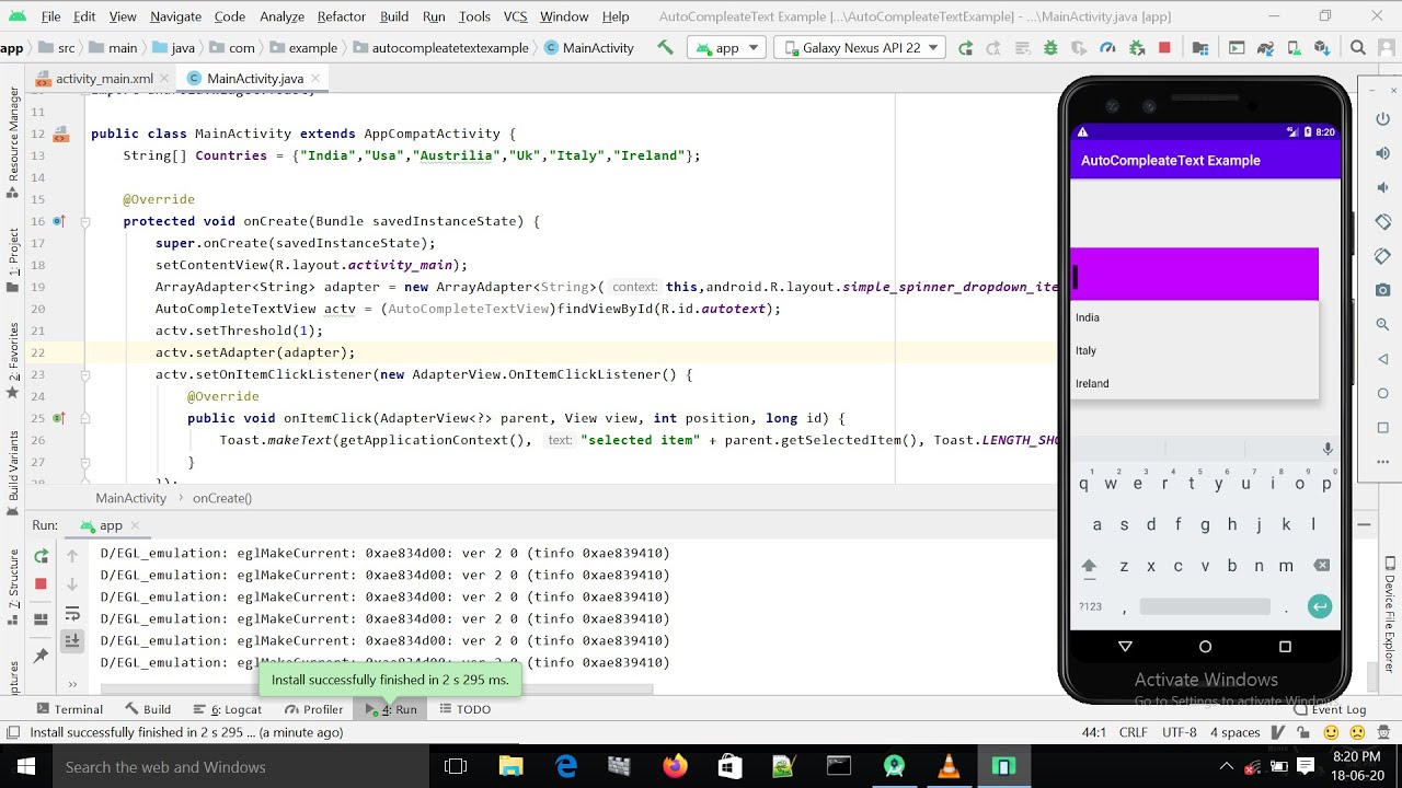 Android Studio AutoTextCompleate example - YouTube