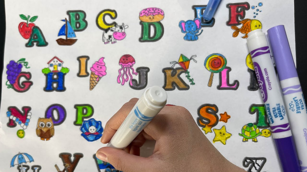 ABC SONG Learning Letter Alphabets and COLORING with Crayola MARKERS ...