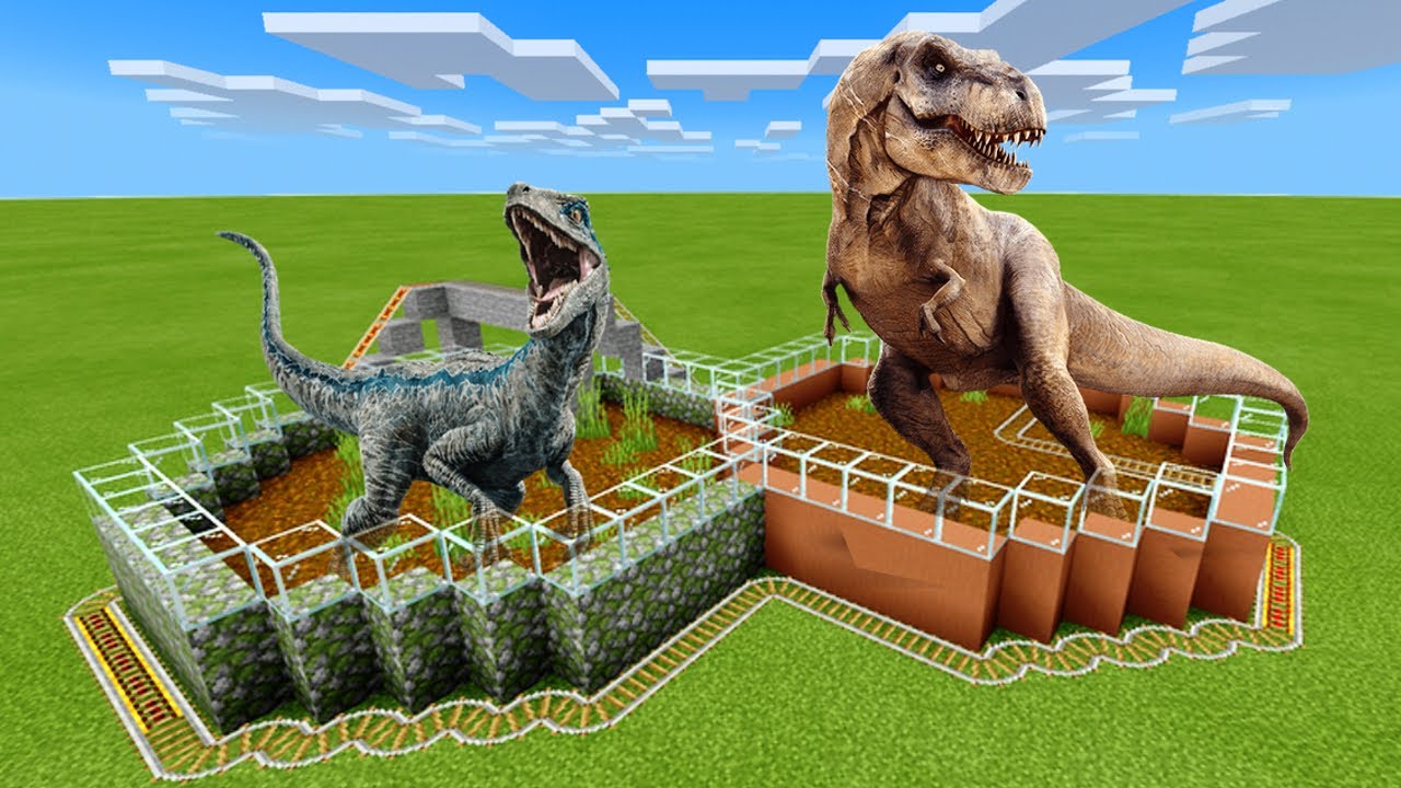 MCPE: How To Make a Velociraptor & T-Rex Roller Coaster - YouTube