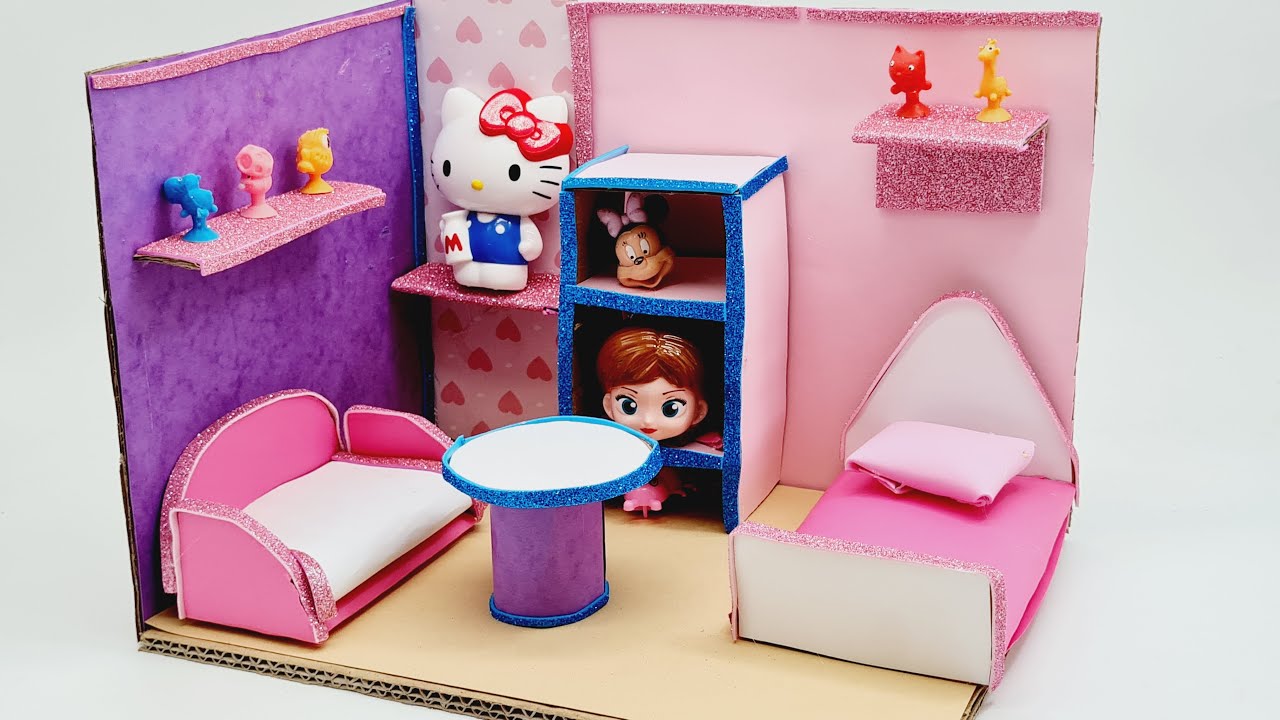 Build Cutest Pink and Purple Miniature House from papers and Cardboard ...