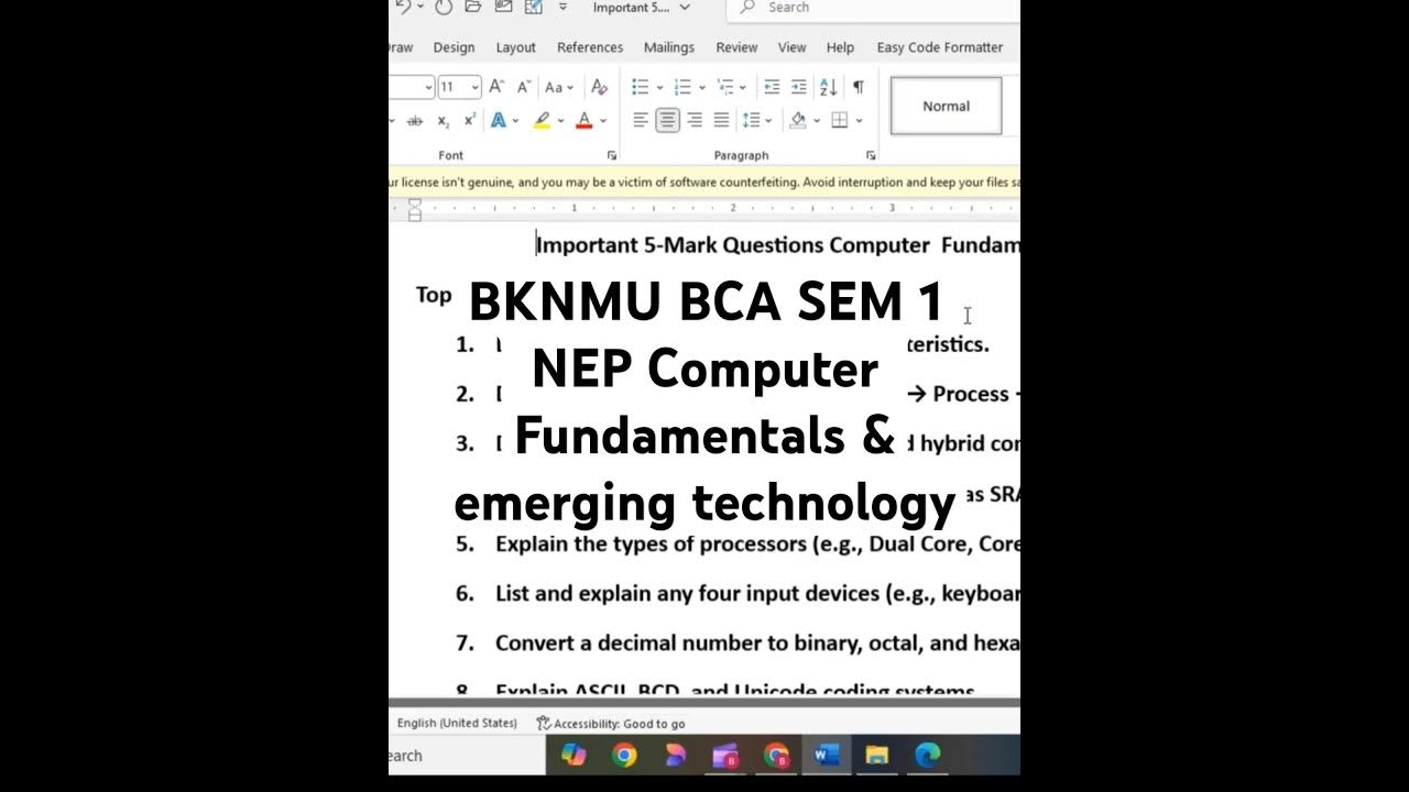 BKNMU BCA SEM 1 NEP Computer Fundamentals & emerging technology - YouTube