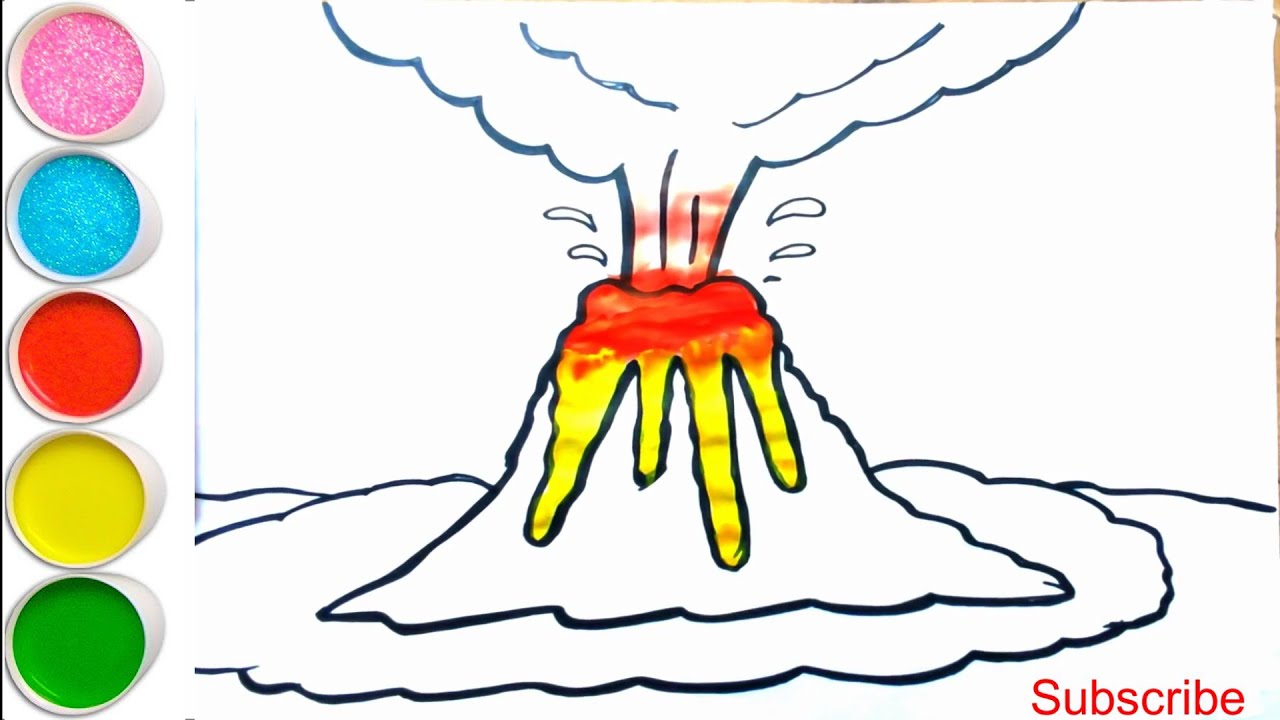 Volcano and lava drawing and colouring for kids. colouring pages for ...
