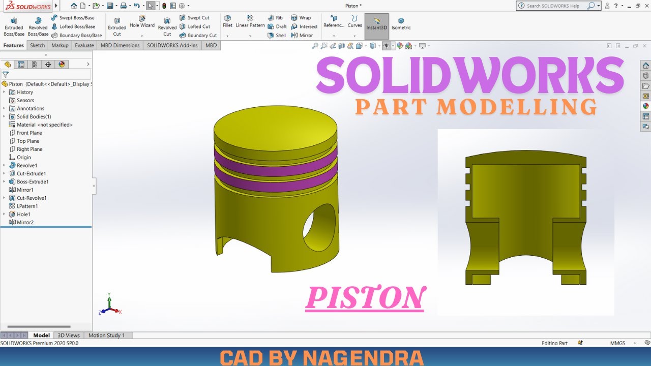 Piston Part Modelling in SOLIDWORKS #solidworks - YouTube