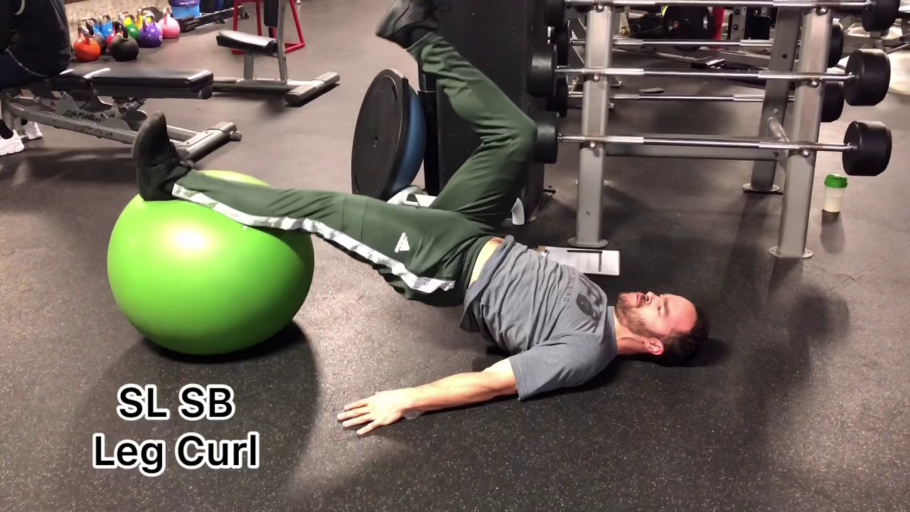 Single Leg Stability Ball Leg Curl - YouTube