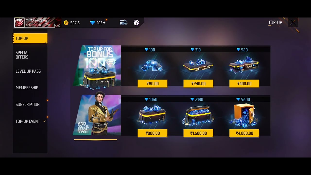 top-up to the my ff acount 🤗 - YouTube