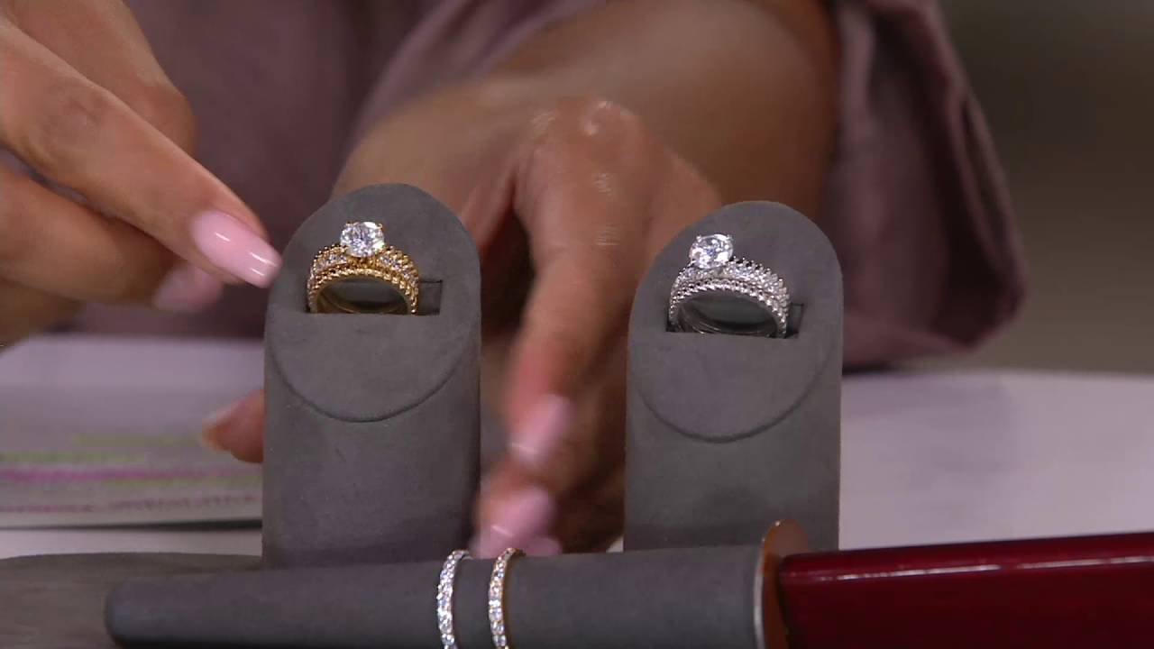 Diamonique Twisted Bridal Ring Set, Sterling or 14K Clad on QVC - YouTube