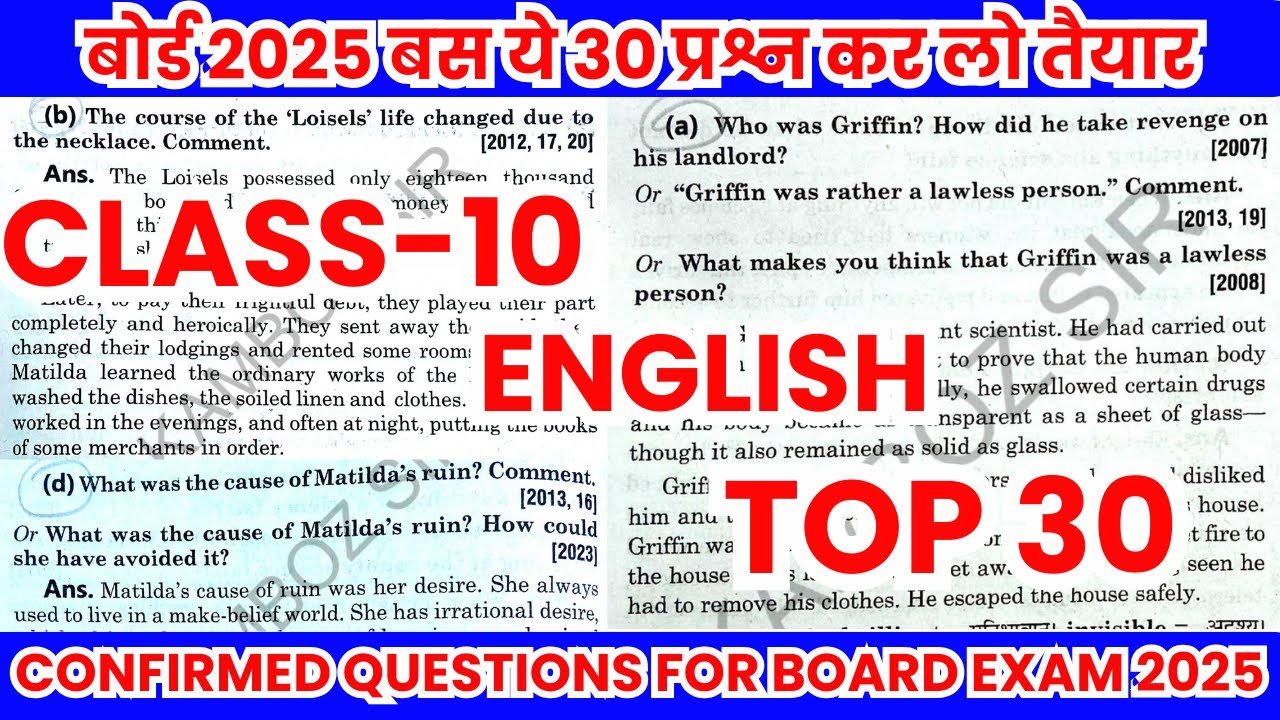 Class 10th English Imp Topics|10th English Important Questions Board ...