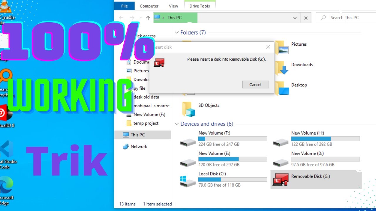 please insert a disk into removable disk (G:) window 10 solution - YouTube