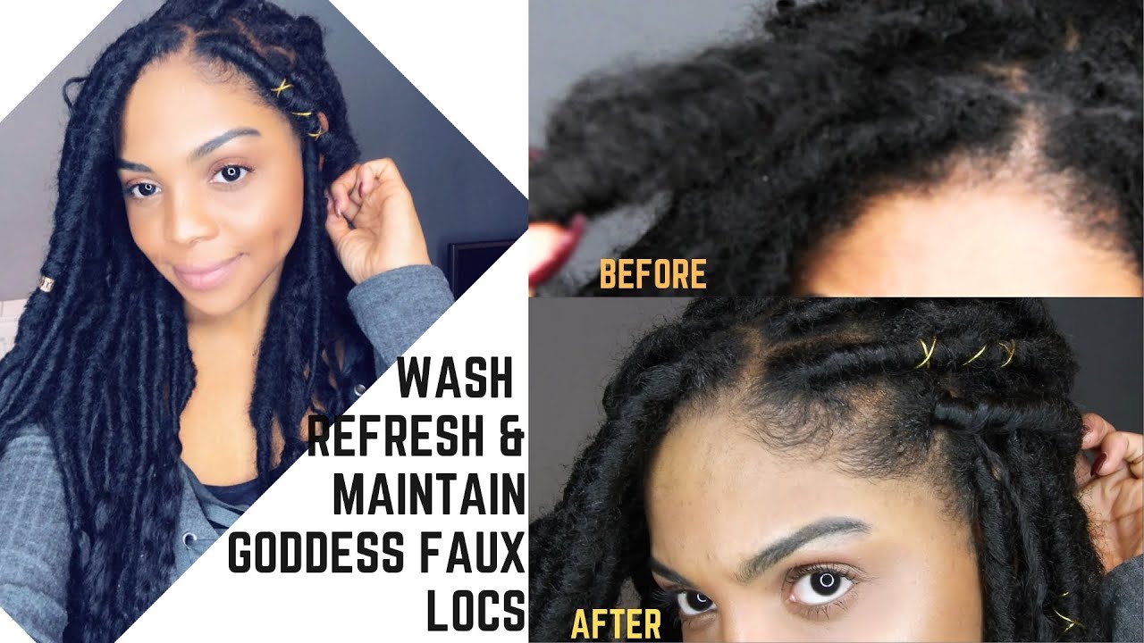 How I Wash/Refresh and Maintain My Goddess Faux Locs - YouTube