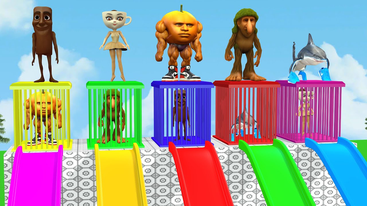 Long Slide Game With Cow Elephant Gorilla Hippopotamus Tiger 3d Animal ...