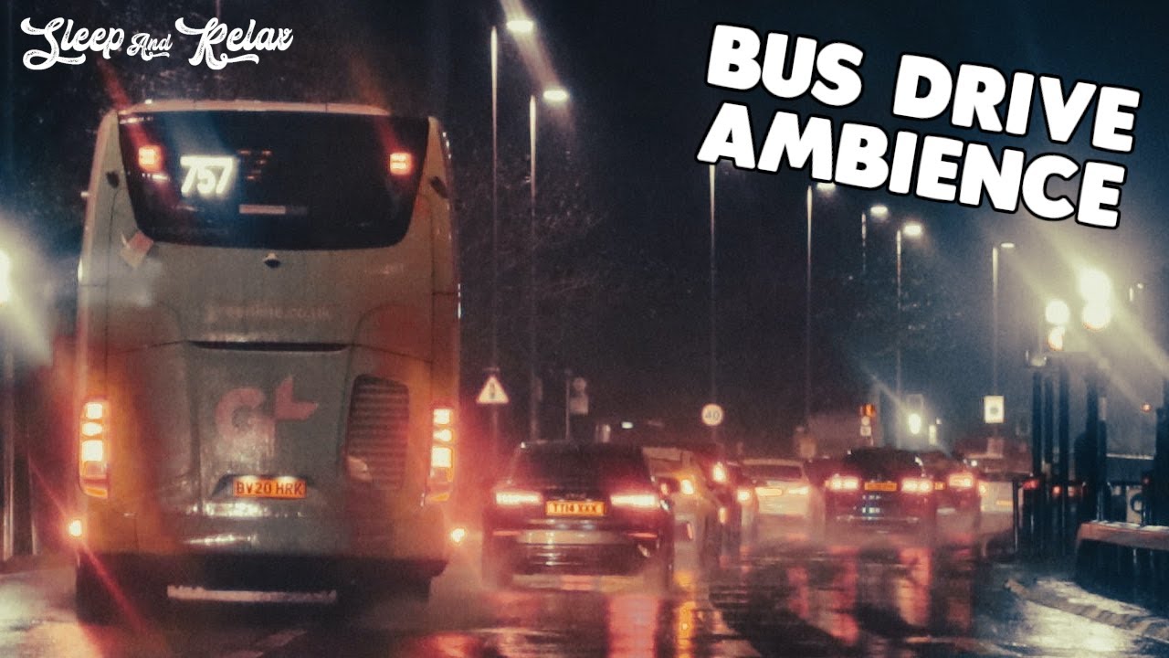 Night Bus Drive in Rain Ambience 🚌🌃🌧 | 1 Hour • Bus Ride White Noise ...