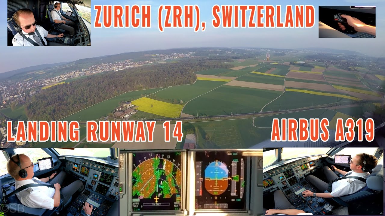 Zurich (ZRH) | approach and landing runway 14 | Airbus pilots + cockpit ...