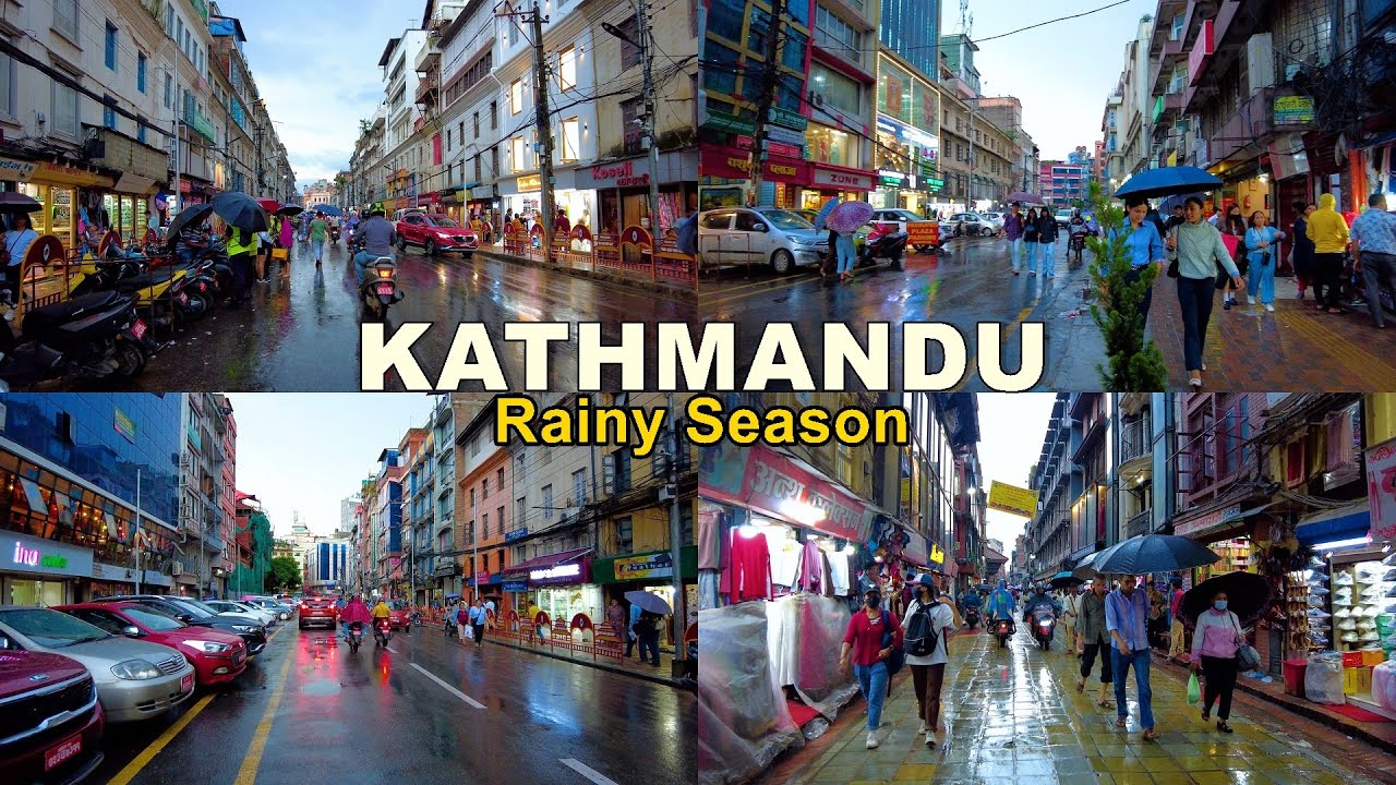 1 Hour Walking in the Rain in Downtown Kathmandu 4K ~ The Capital City ...