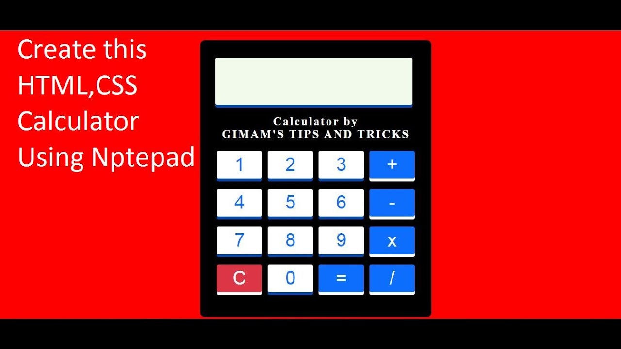 Create a HTML,CSS Calculator using Notepad - YouTube