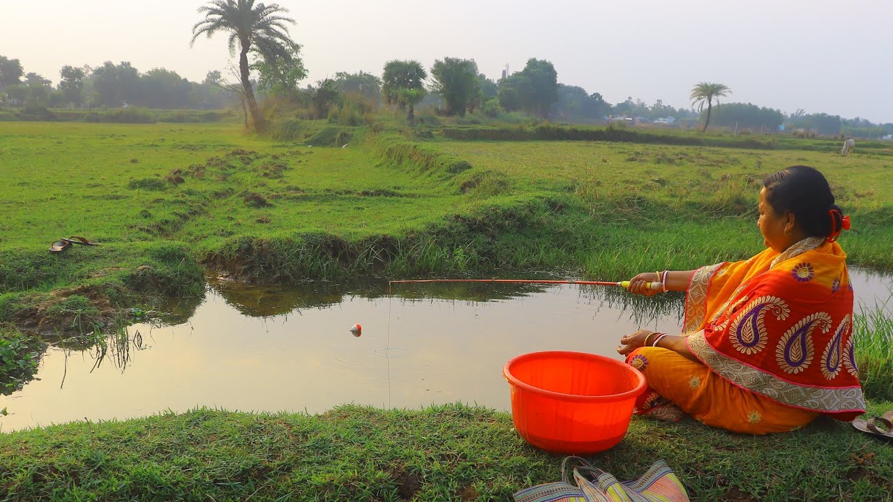 New Fishing Video || Indian traditional woman catching fish in canal by ...