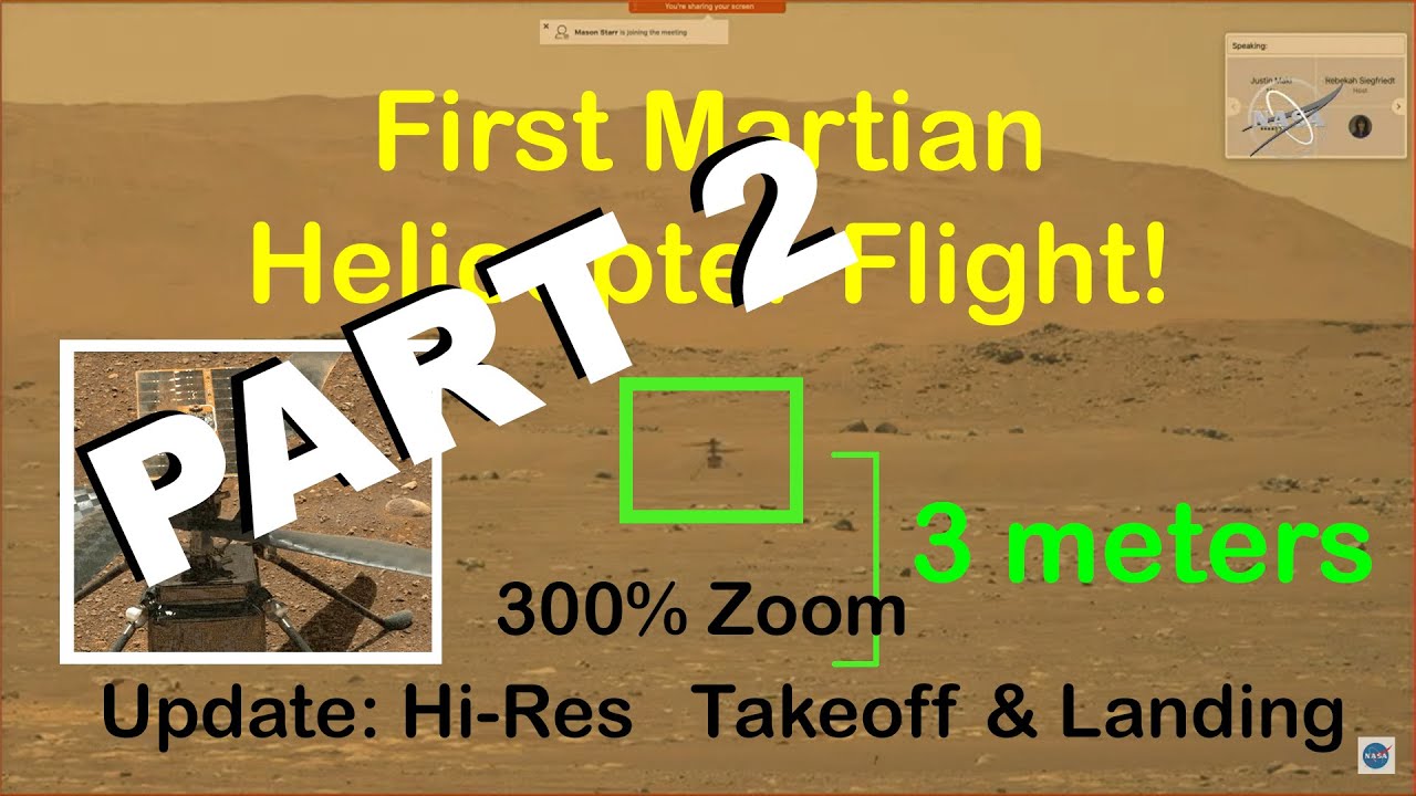 First Heli flight on Mars Part 2: 300% zoom. NASA just released this ...