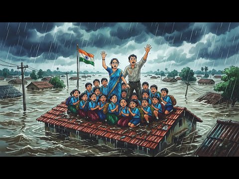 1990 School Flood. Village Rain. School Under Water. AI Ghibli Animation