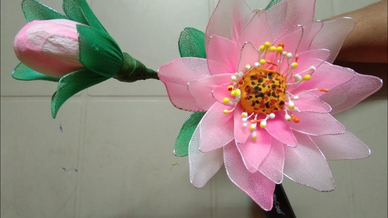 How to make Lotus in nylon stocking fabric/ Hand made/Gift/ Home ...