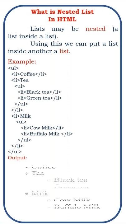 Nested List In Html Coding Html Html5 Generalknowledge Java Jscript Class Htmltutorial