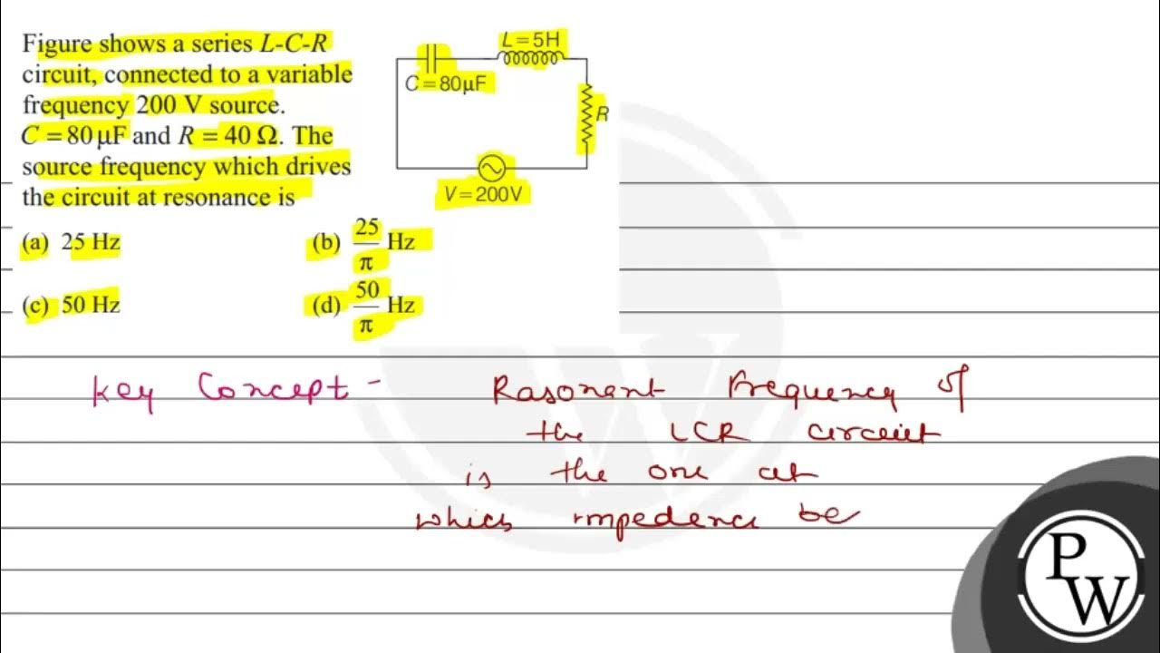 Figure shows a series \( L-C-R \) circuit, connected to a variable frequency \( 200 \mathrm{~V ...
