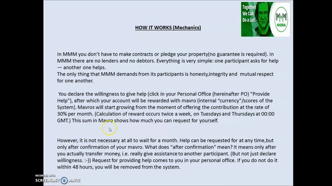 IDEOLOGY OF MMM, HOW MMM WORKS, RULES AND BENEFITS - YouTube