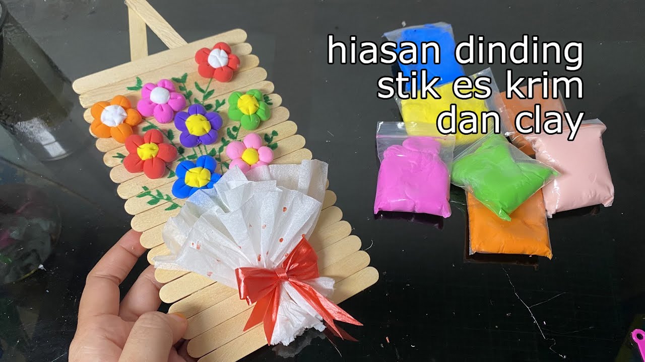 Hiasan Dinding dari Stik Es Krim dan Clay Polymer Buket Bunga Mini ...