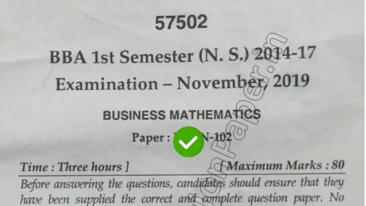 2019 Mdu BBA 3rd Sem Business Mathematics Question Paper - YouTube
