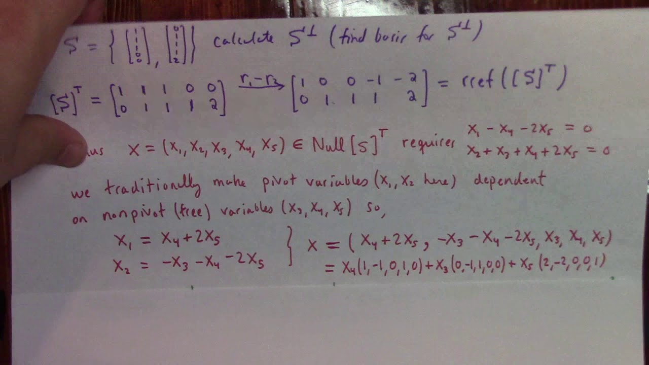 Advanced Calculus: orthogonal complements, 9-18-17, part 1 - YouTube