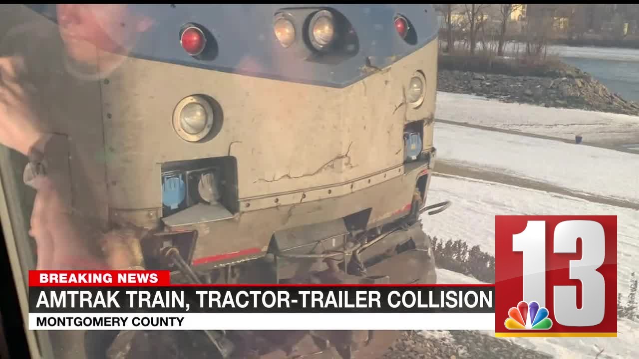 Amtrak train, tractor-trailer collide just west of Amsterdam - YouTube