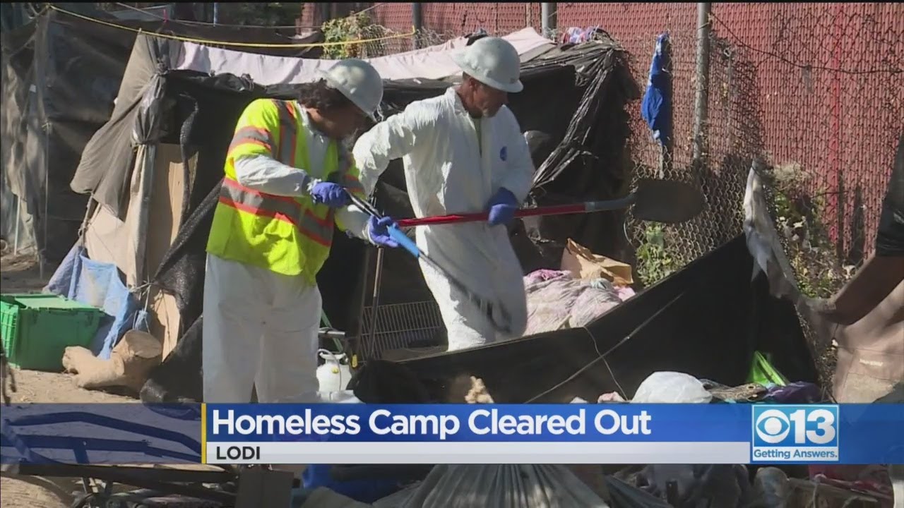 Homeless Camp Cleared Out In Lodi - YouTube