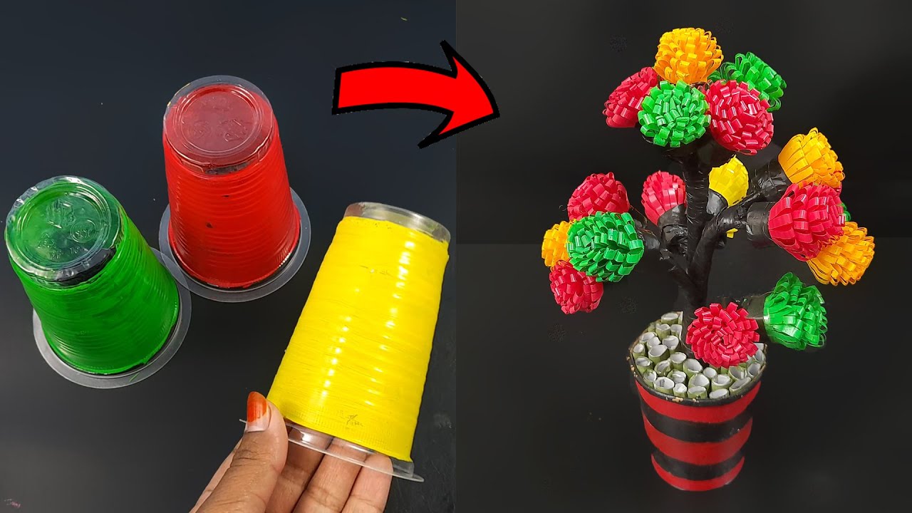 DIY Flower Showpiece Making using Plastic Glass - Home Decor using ...