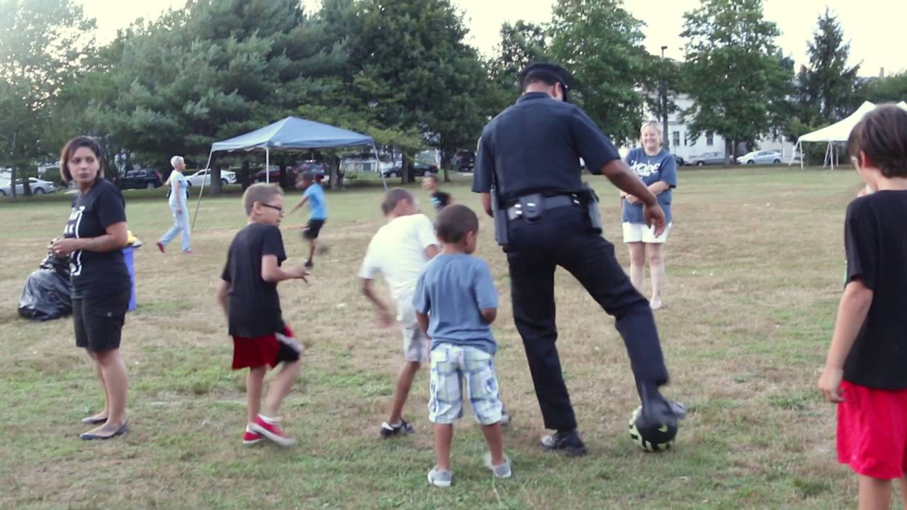 New Bedford police officer playing soccer with kids - YouTube