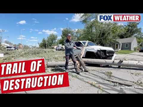 FOX Weather-Berichterstattung vor Ort in Indiana, nachdem ein schwerer Tornado durch eine Gemeind...