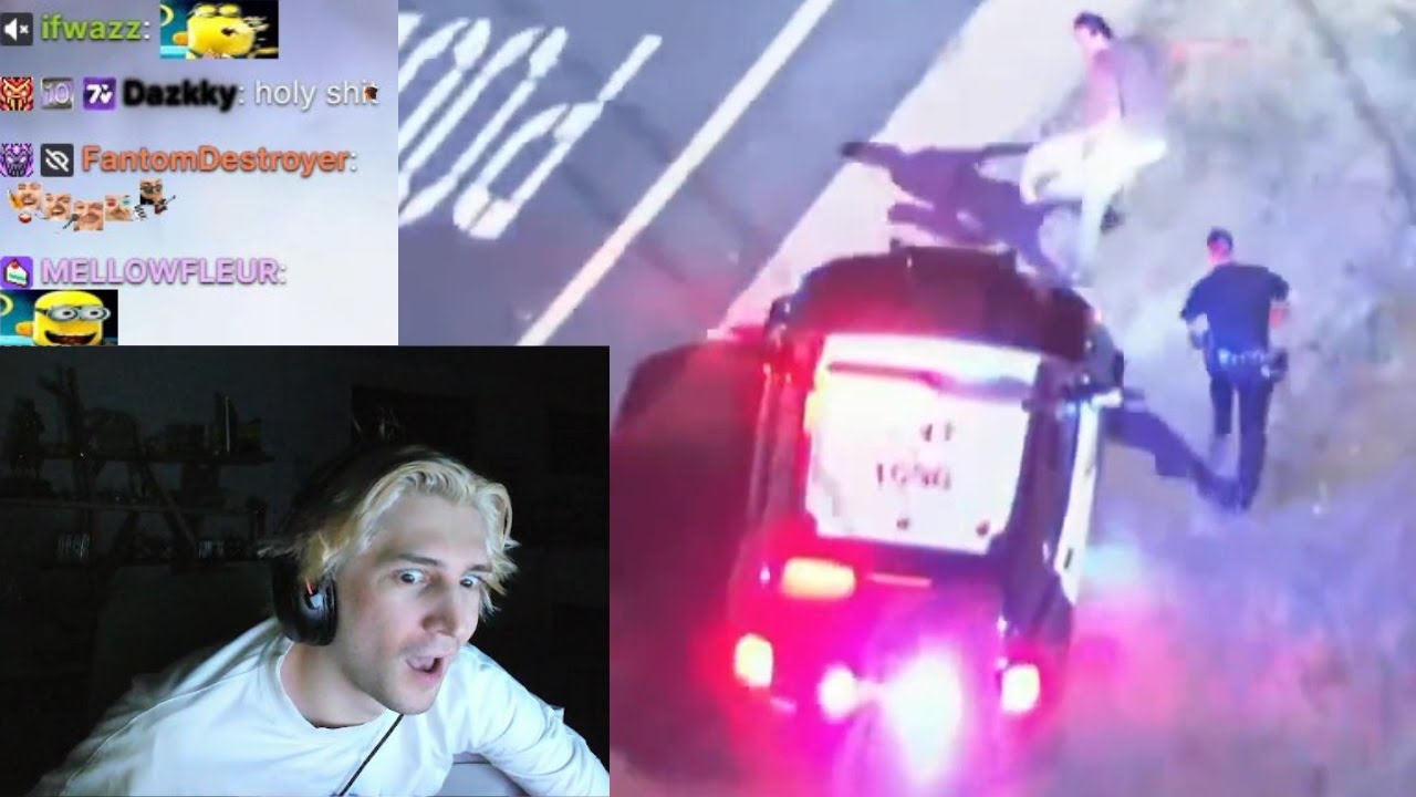 xQc Shocked by Police Chase Suspect Getting Hit by Police Car & Tackled ...