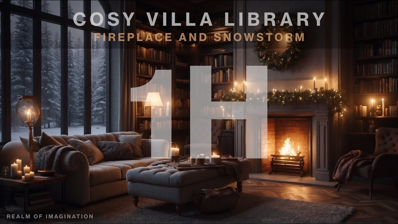 Cosy Library With Blizzard And Fireplace Ambience - Winter Vibes - YouTube