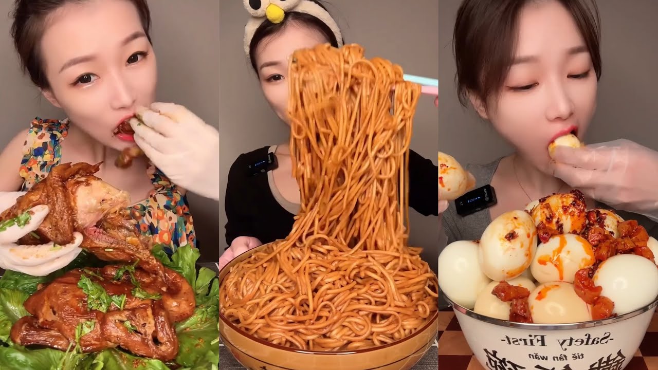 Eating Mukbang Show 먹방 | spicy fried duck, Noodles and Eggs ...
