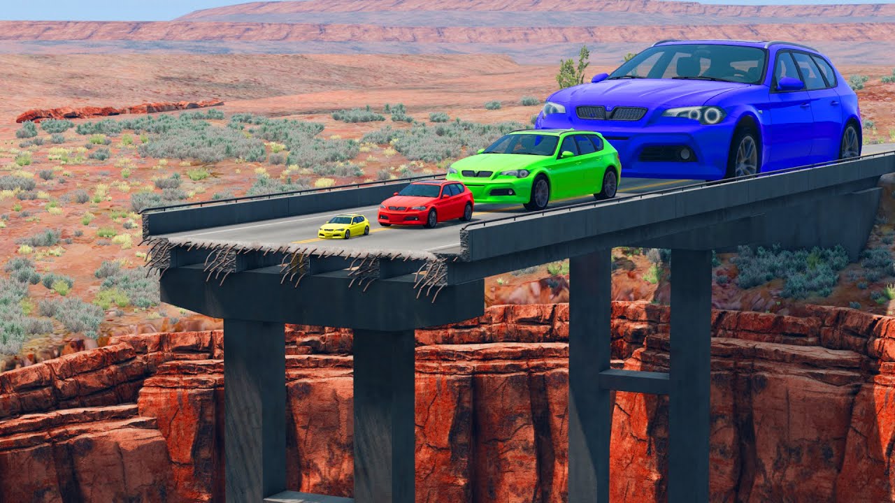 Big and Small Cars vs Broken Bridge - BeamNG.drive - YouTube