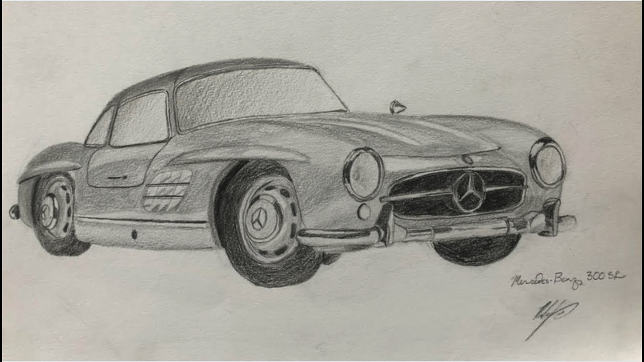 Drawing a Mercedes-Benz 300 SL - YouTube