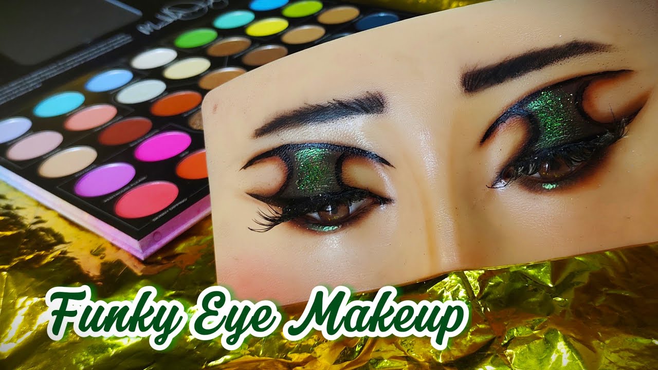 Funky Makeup Look Tutorial | Shimmery Green Eyes with Funky Eyeliner #eyemakeup #eyeshadow # ...