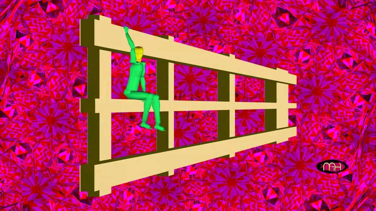 A green alien sitting on a fence is doing an amazing trick. Ames window ...